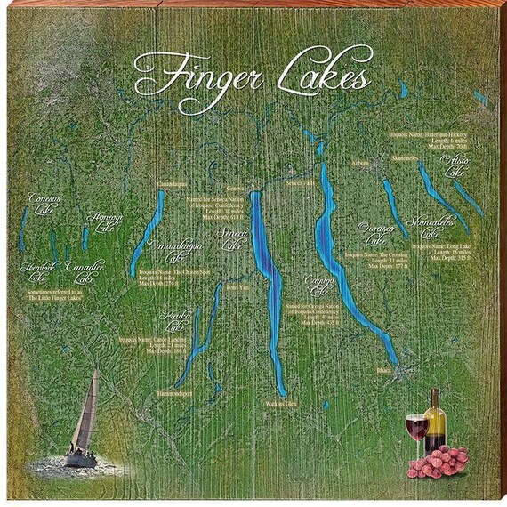 Finger Lakes Map Home Decor Art Print on Real Wood - Etsy