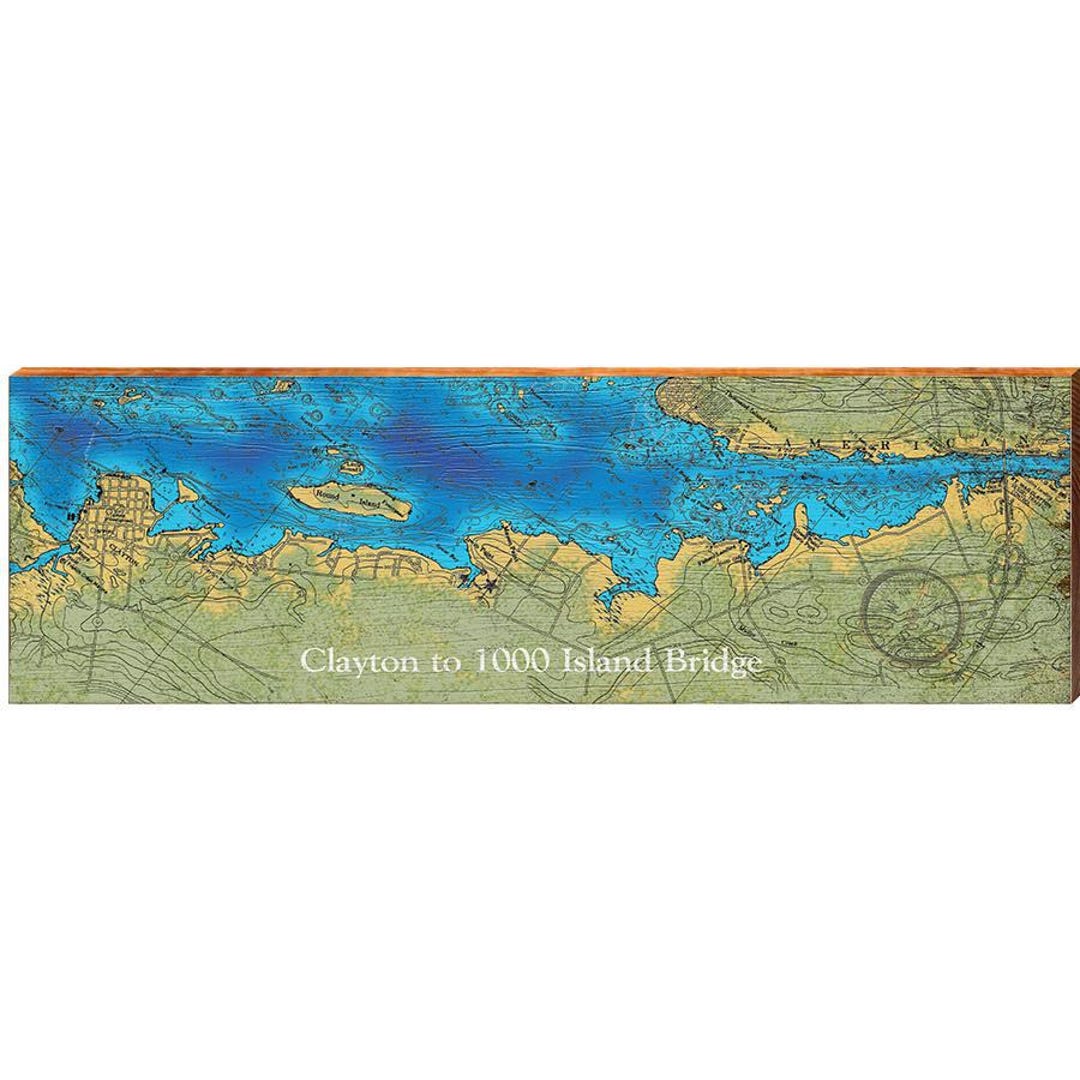 Clayton to 1000 Island Bridge Map Wooden Sign Wall Art Print on Real ...