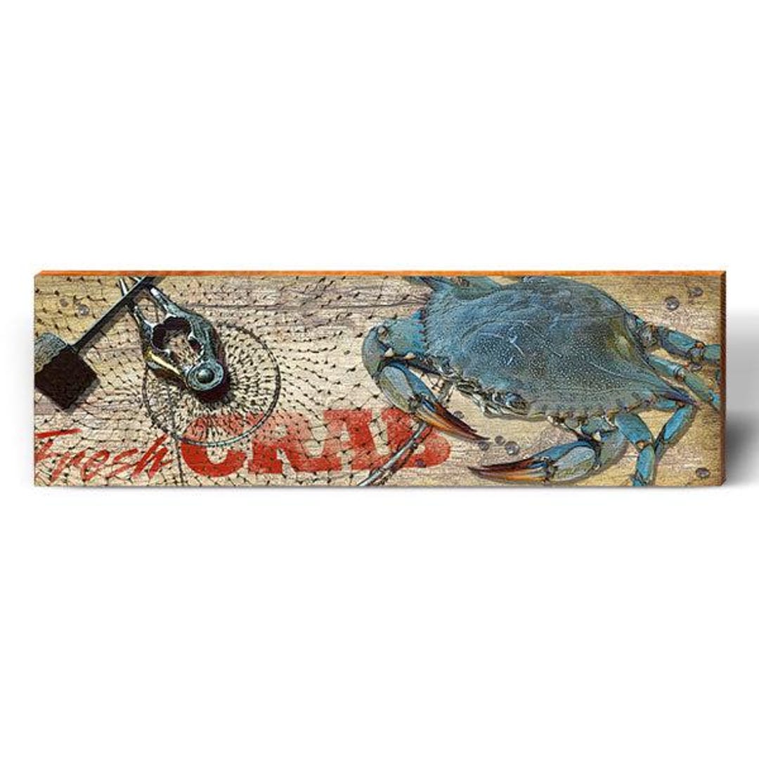 Fresh Blue Crab Sign | Wall Art Print on Real Wood - Etsy