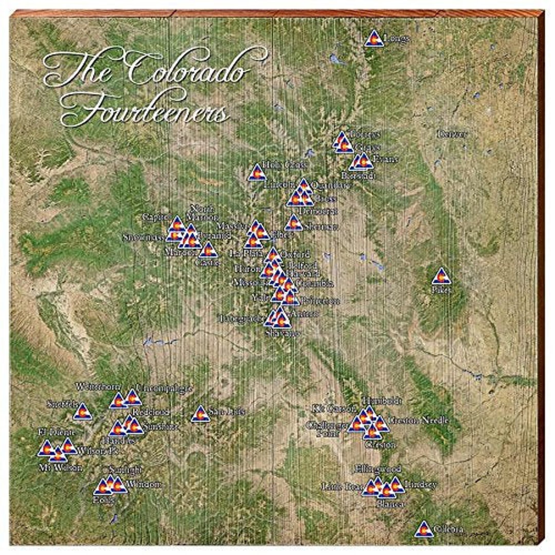 Colorado Fourteeners Map Home Decor Art Print on Real Wood - Etsy