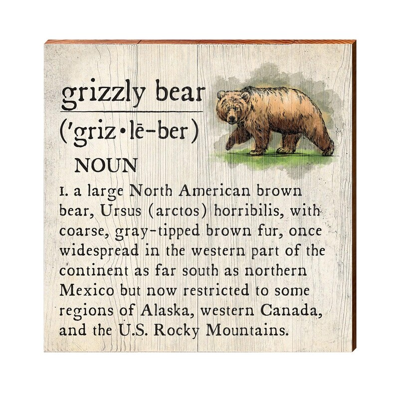 Grizzly Bear Definition Wooden Sign | Wall Art Print on Real Wood ...