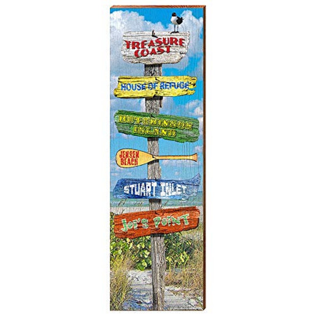 Treasure Coast Beach Directional Sign Home Decor Art Print on Real Wood ...