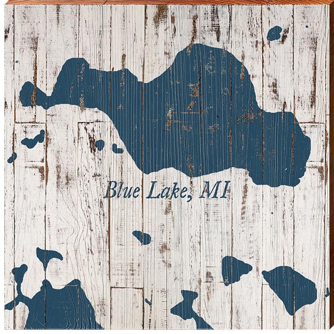 Blue Lake, Michigan Navy & White Shabby Styled Map Wall Art | Wall Art ...