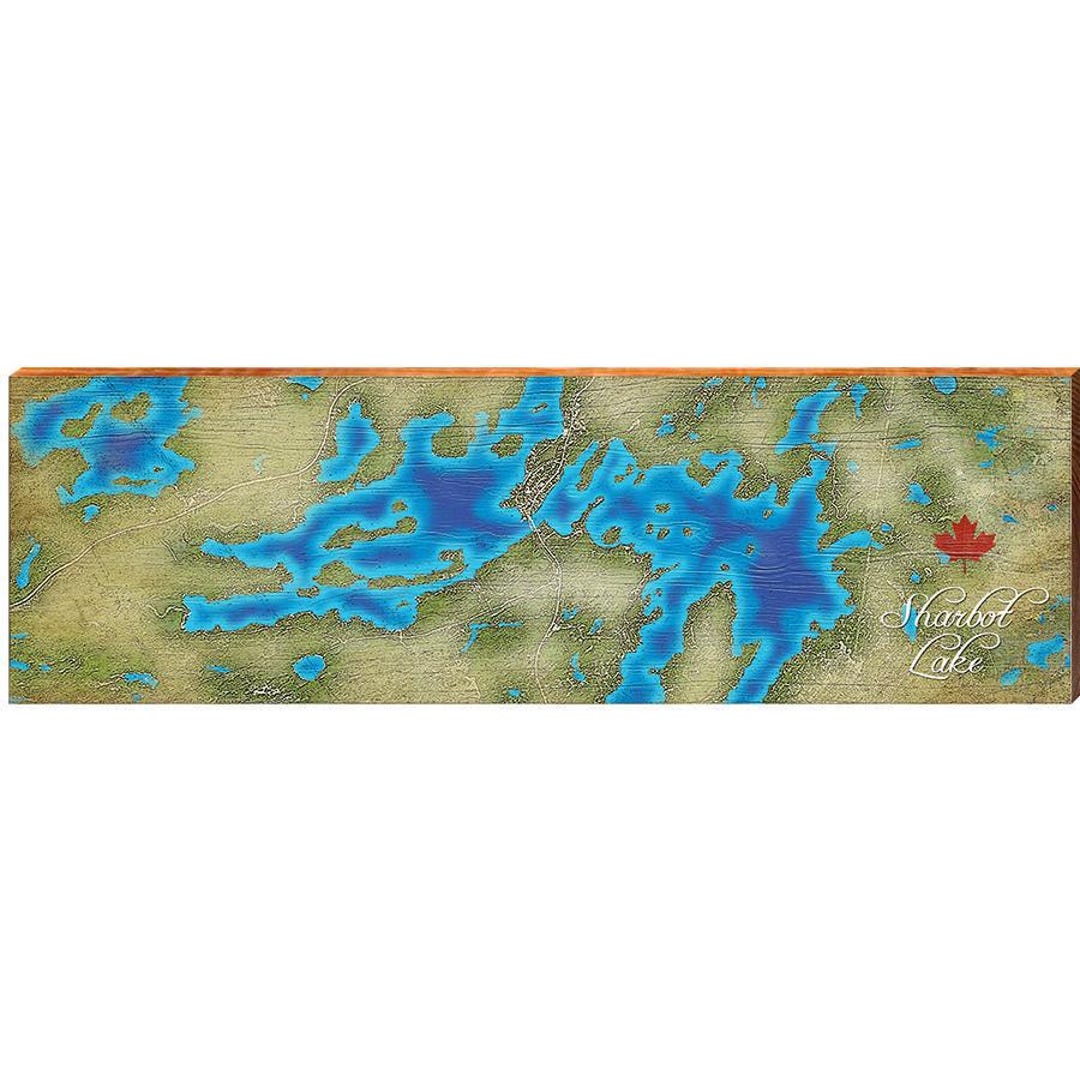 Letrero de madera con el mapa del lago Sharbot, Canadá / Impresión de ...