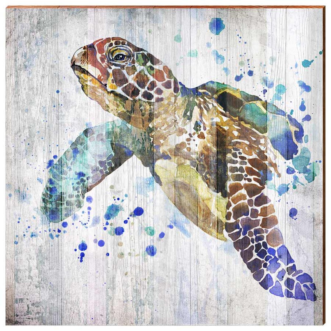 Watercolor Splash Sea Turtle | Wall Art Print on Real Wood - Etsy
