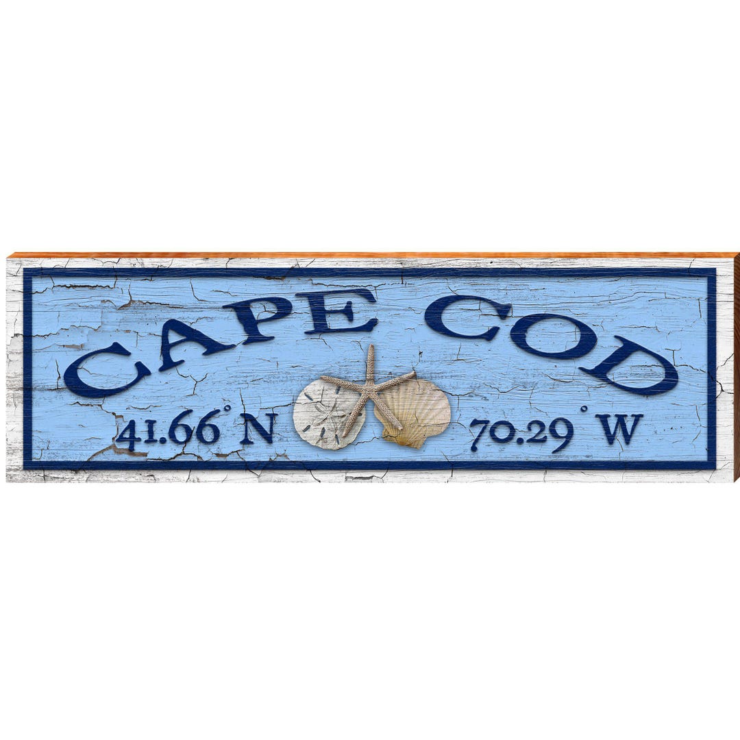 Cape Cod, Massachusetts Sea Shells Latitude Longitude Wooden Sign ...