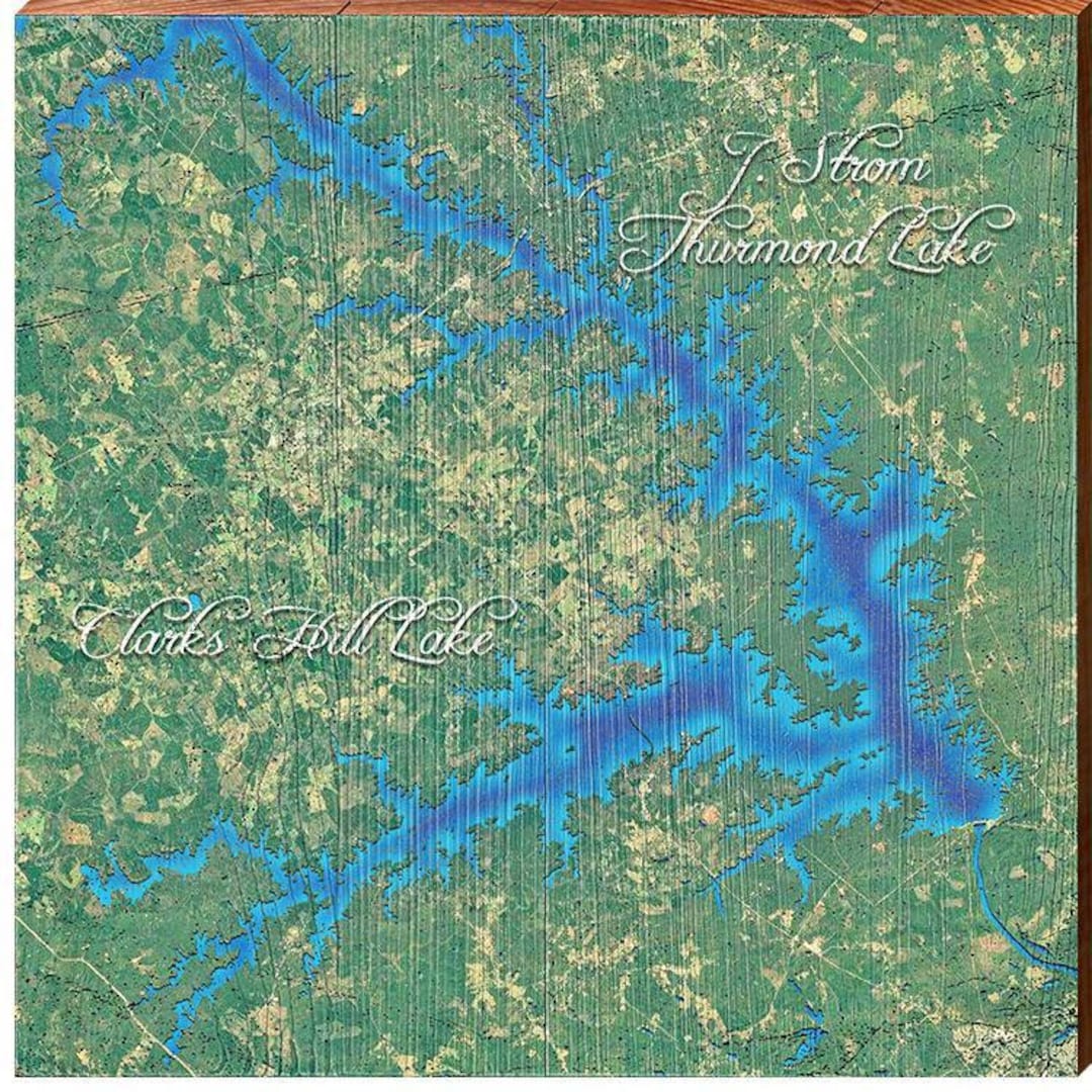J. Strom Thurmond Lake & Clarks Hill Lake Satellite Map Wall Art Wall ...