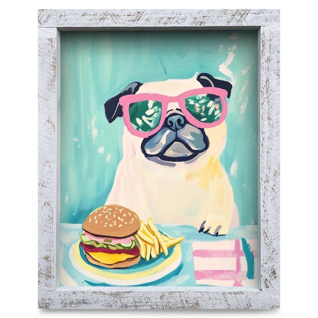 Pug Burger | Real Wood Framed Wall Art Print - Etsy