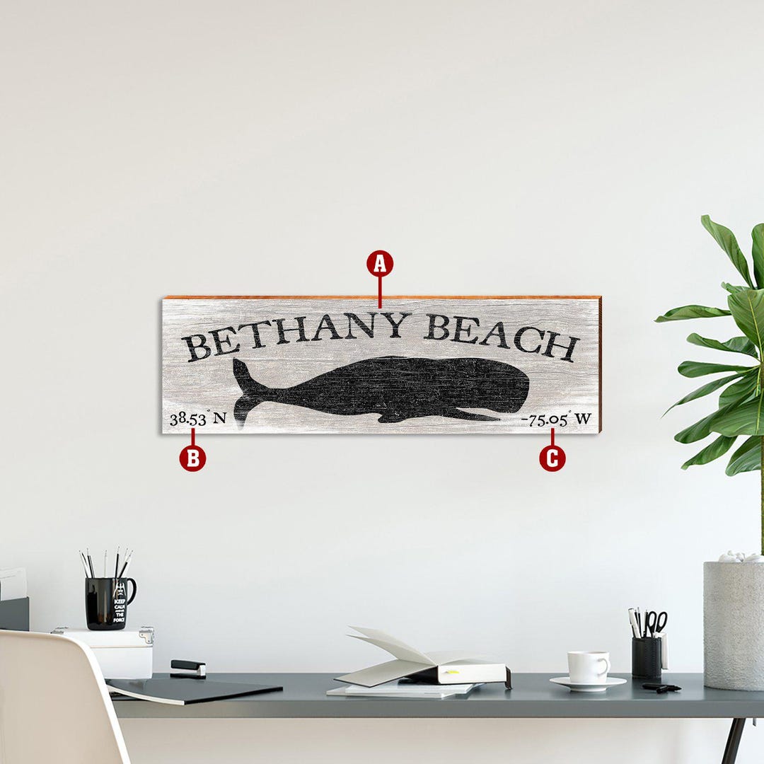 Personalized Coastal Whale Rustic Wooden Sign | Wall Art Print on Real ...