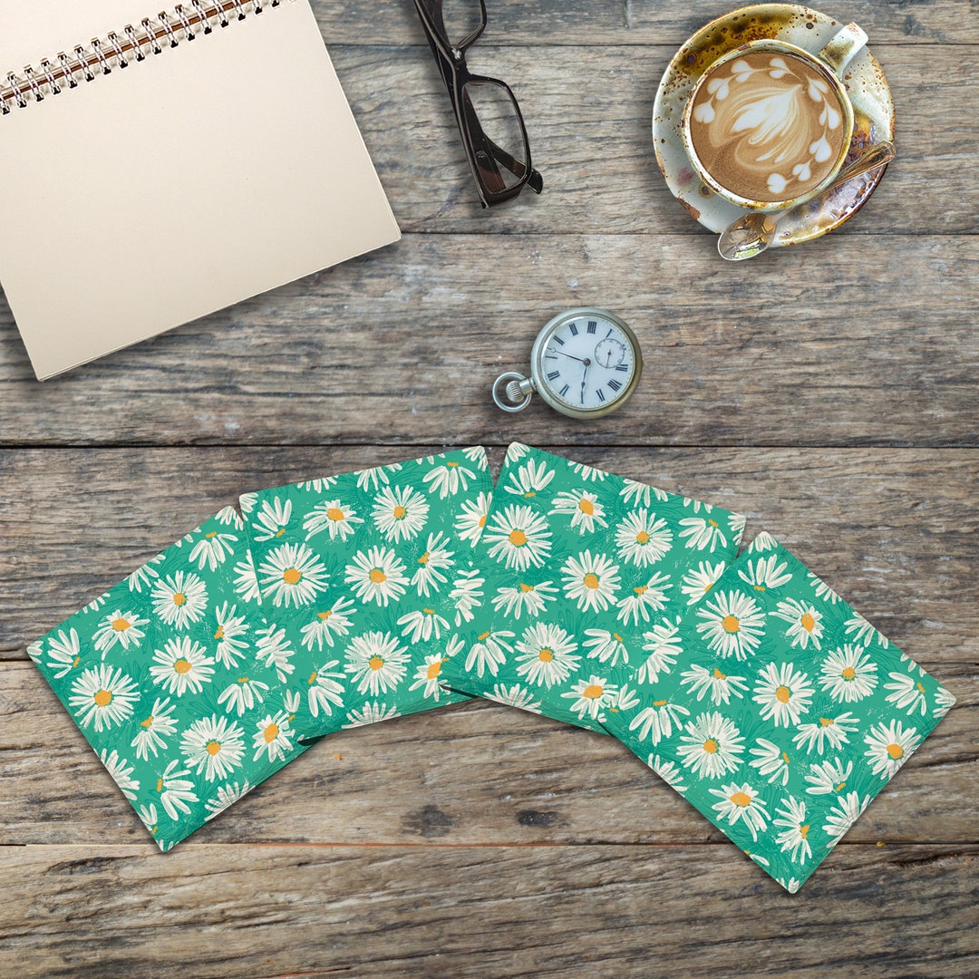 Teal Daisies Drink Coaster Set - Etsy