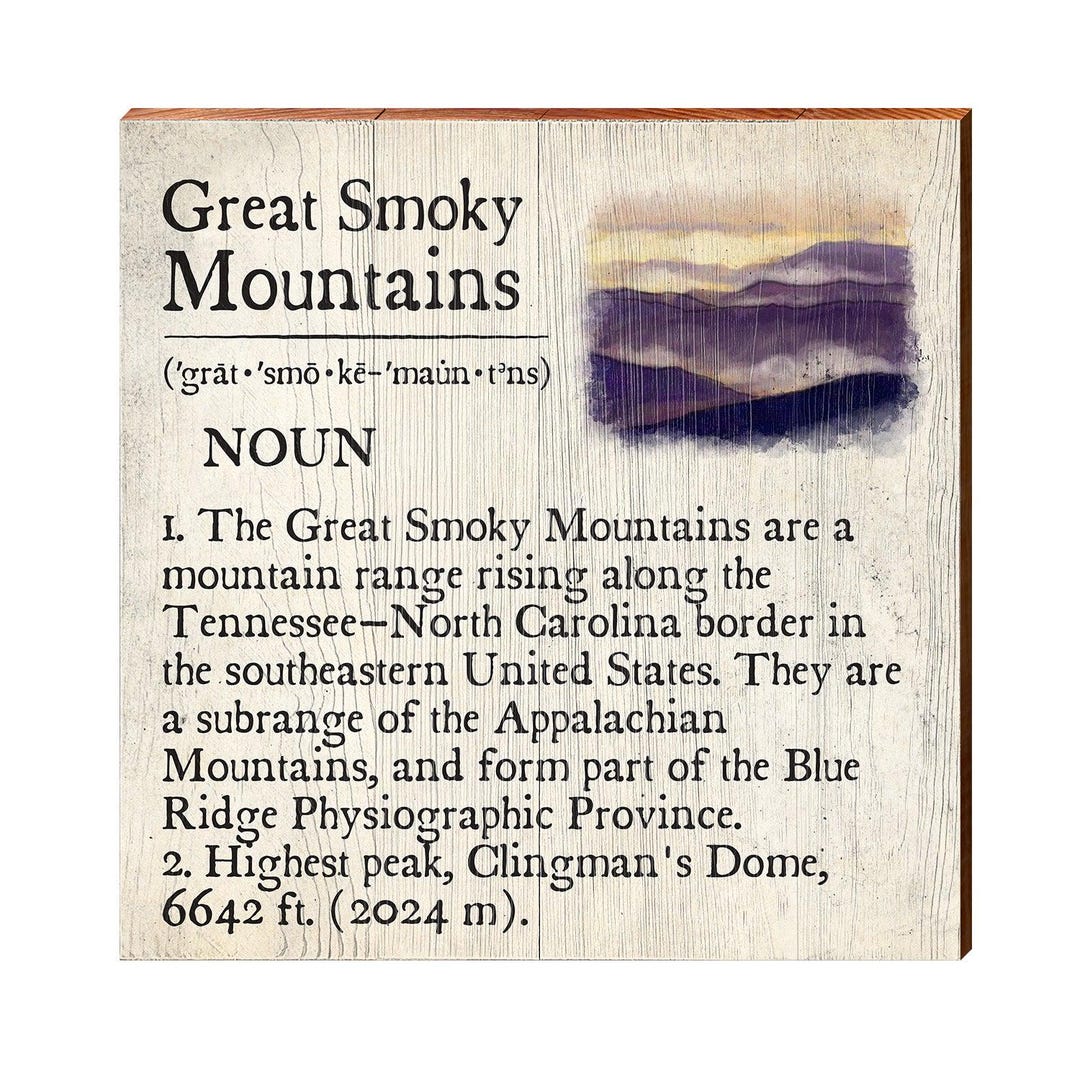 Smoky Mountains Definition Wooden Sign Wall Art Print on Real Wood ...