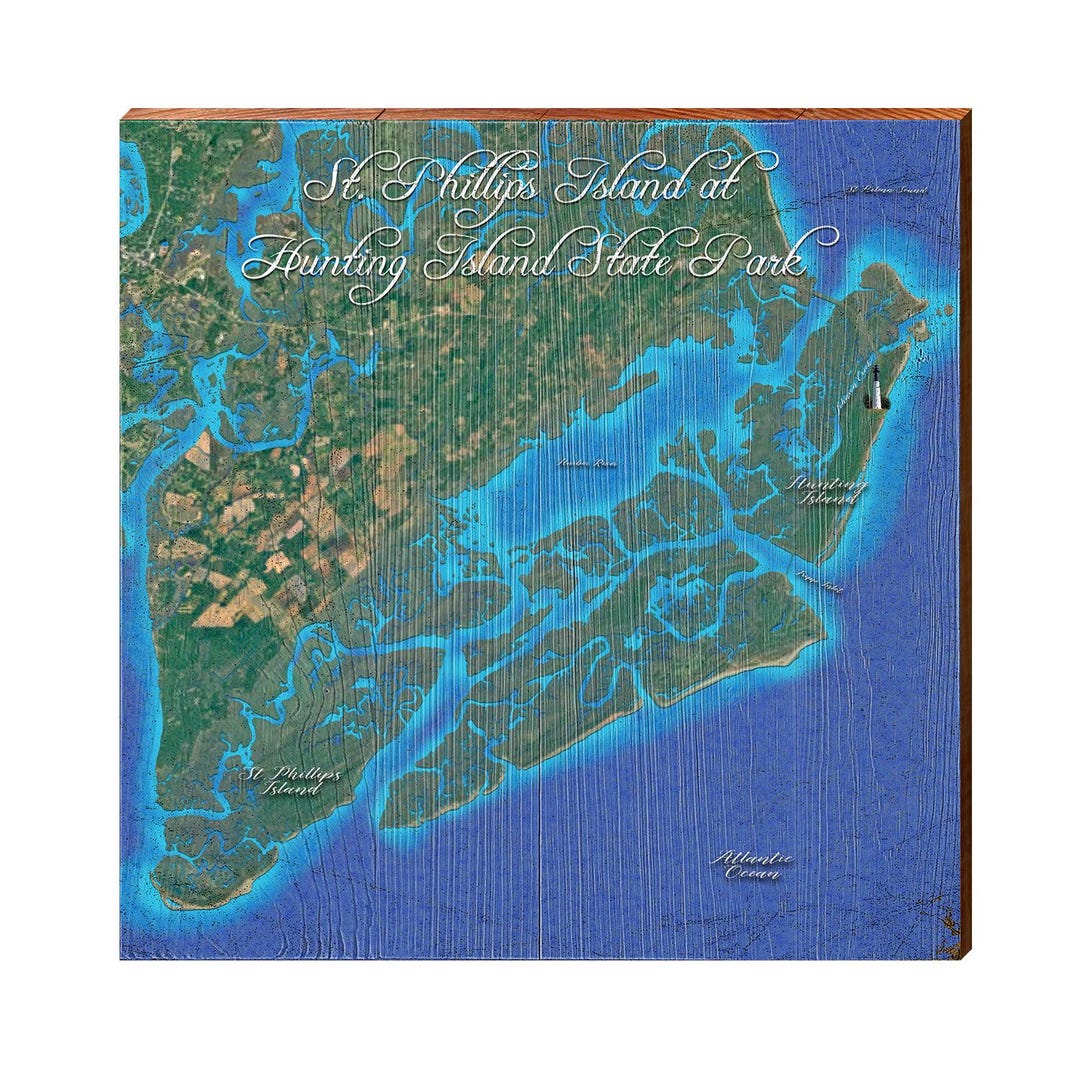 Hunting Island Map | Real Wood Art Print - Etsy