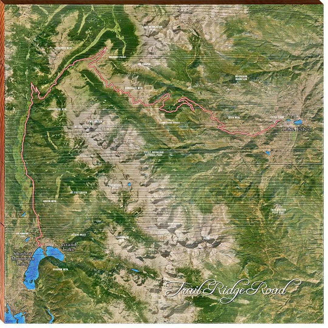 Trail Ridge Road Colorado Satellite Styled Map Square Wall - Etsy