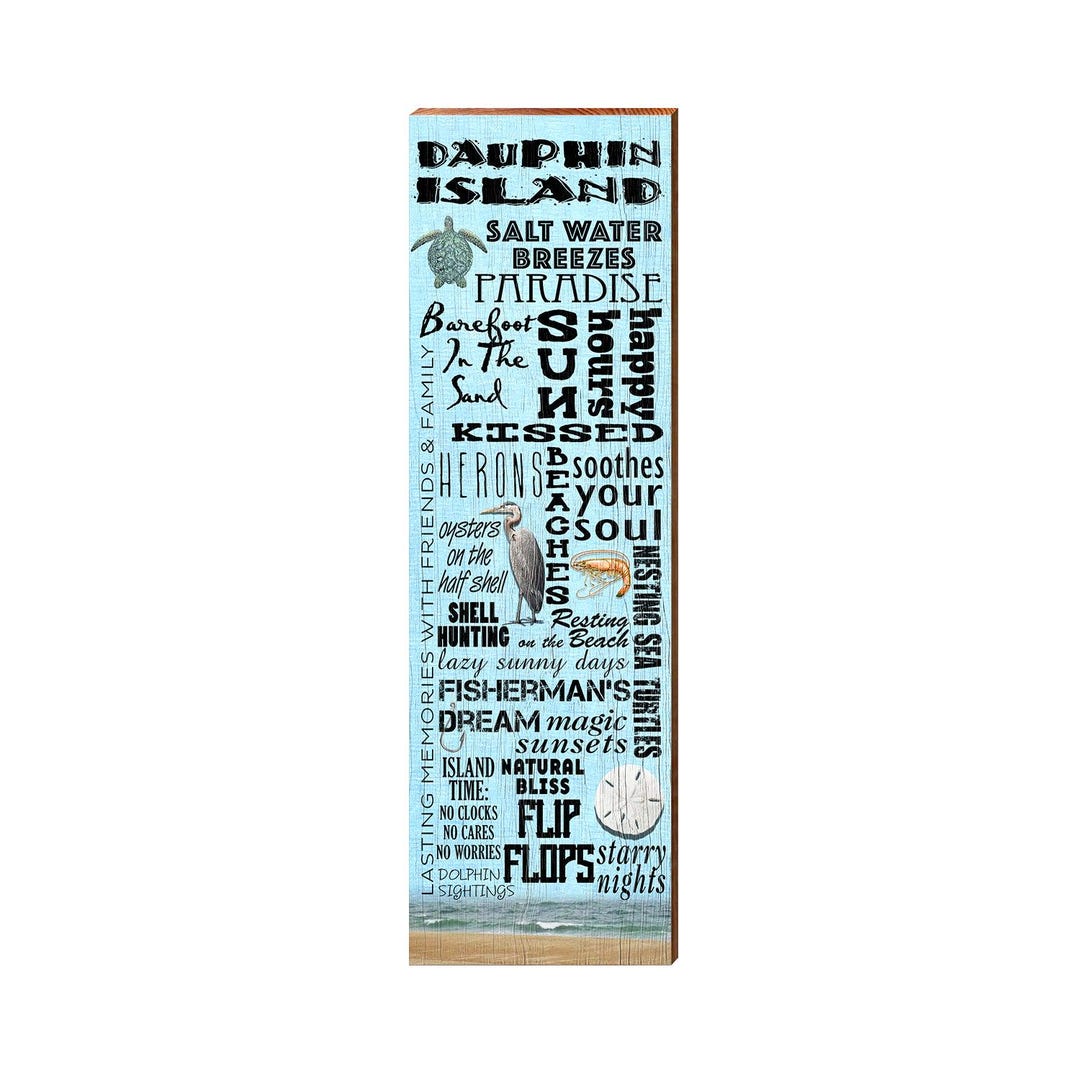 Dauphin Island Coastal Blue Word Collage | Wall Art Print on Real Wood ...