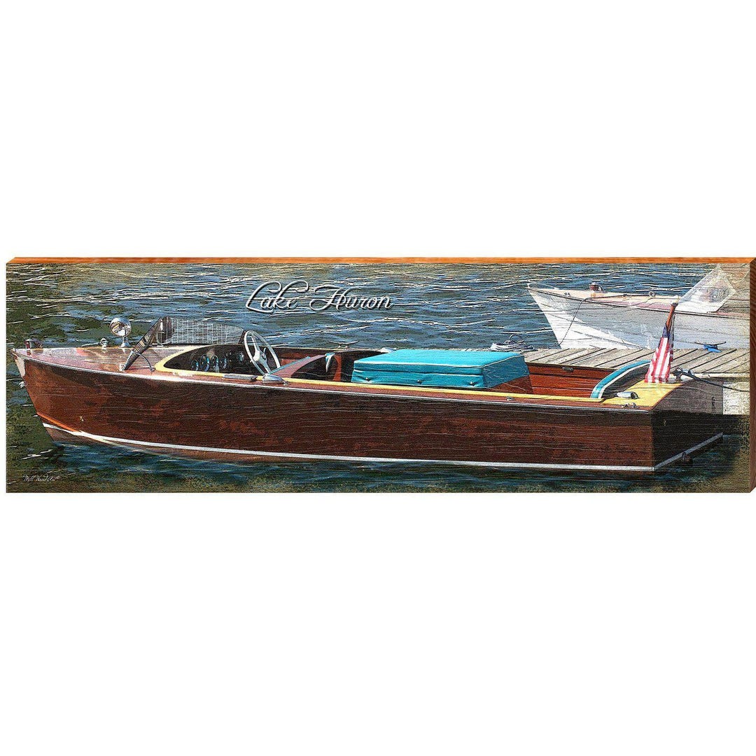 Lake Huron Vintage Boat Wall Art Print on Real Wood - Etsy
