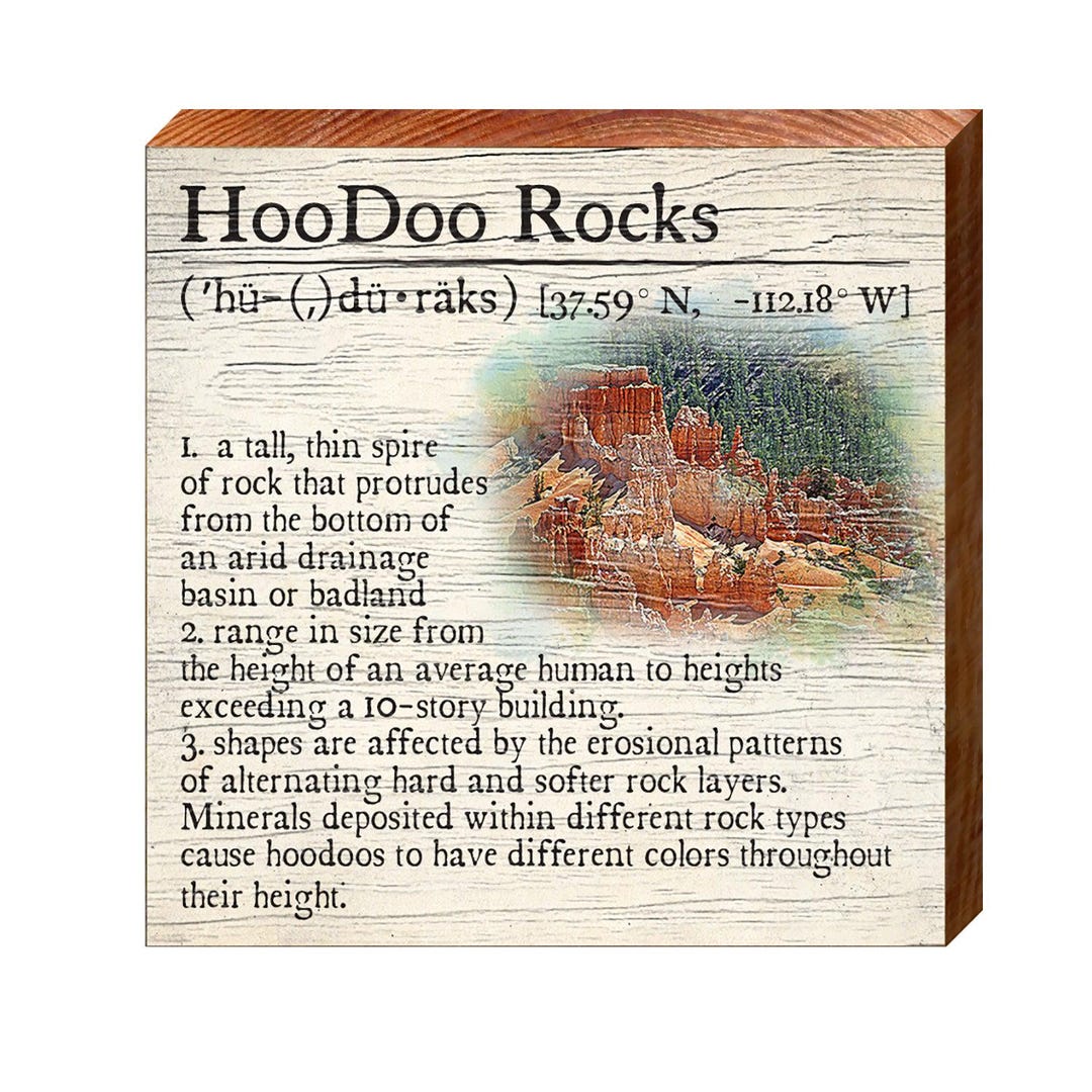 Hoodoo Rocks Definition Wooden Sign | Wall Art Print on Real Wood ...