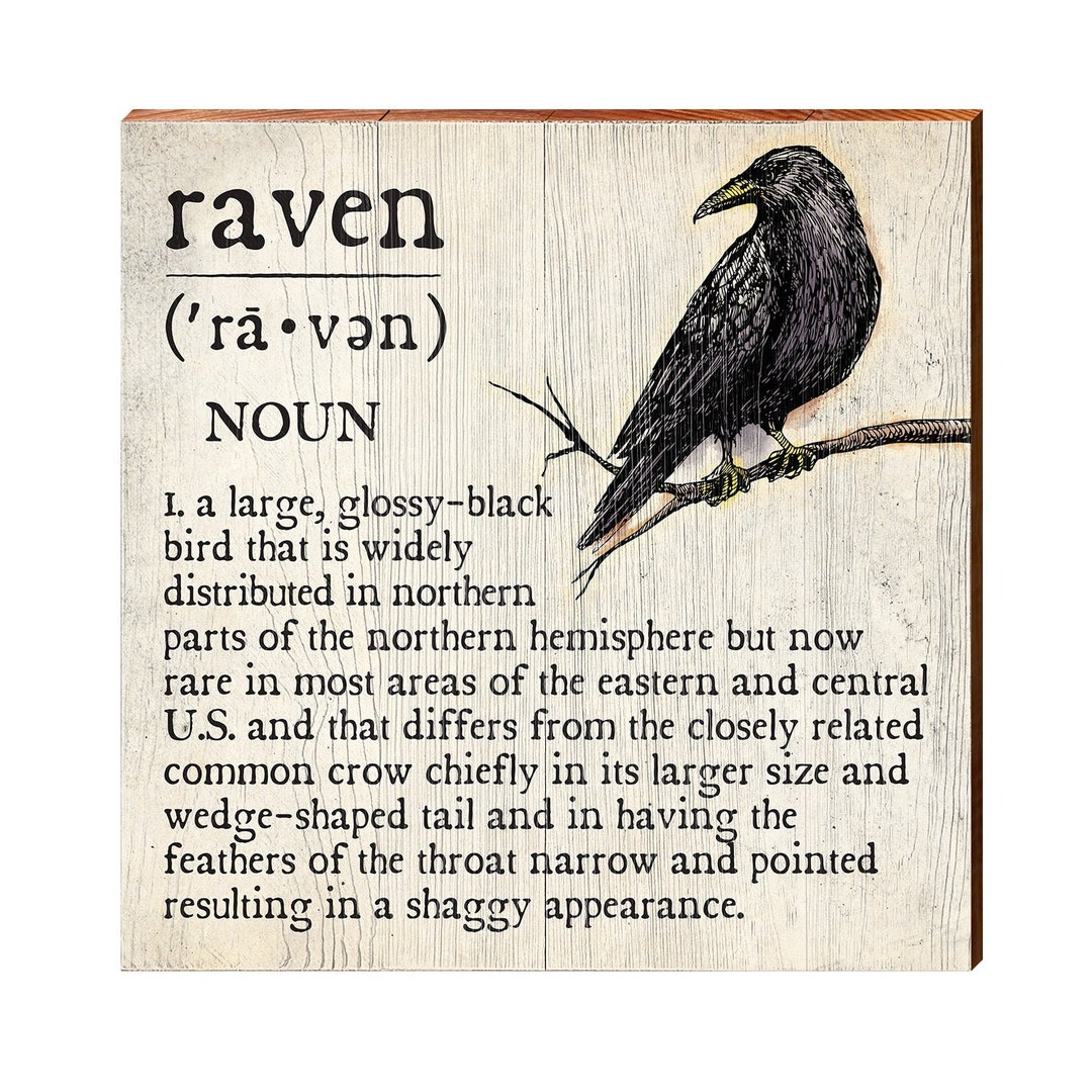 Raven Definition Wooden Sign Wall Art Print on Real Wood Bird Home ...
