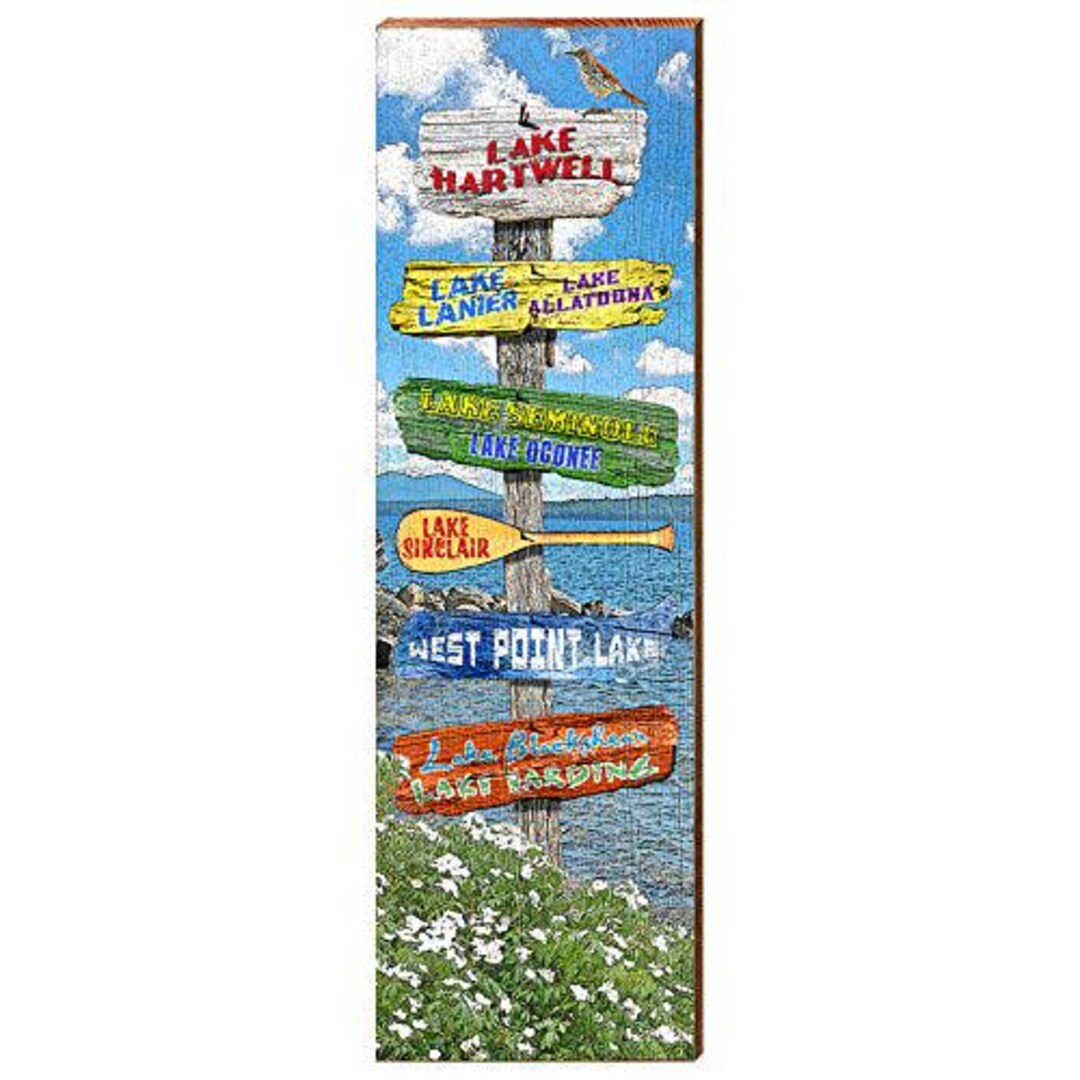 Lake Hartwell Lake Directional Sign Home Decor Art Print on Real Wood ...