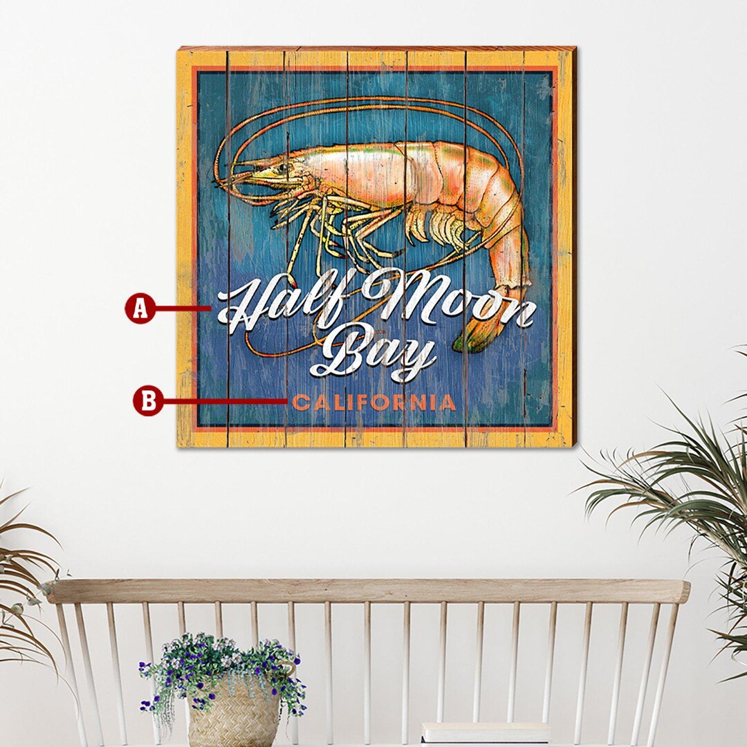Customizable Coastal Shrimp Town Sign | Wall Art Print on Real Wood - Etsy