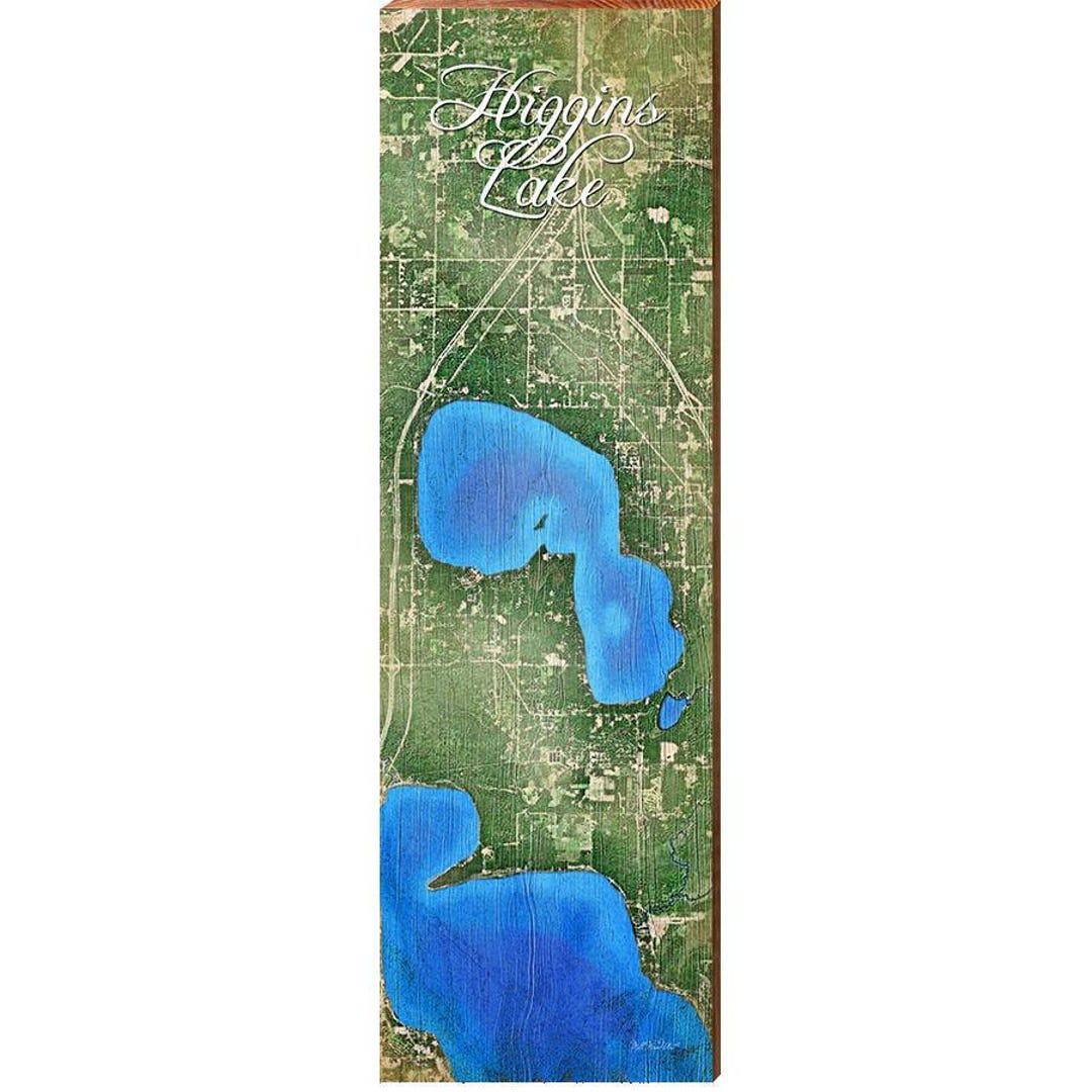 Letrero de madera con el mapa del lago Higgins, Michigan / Impresión de ...