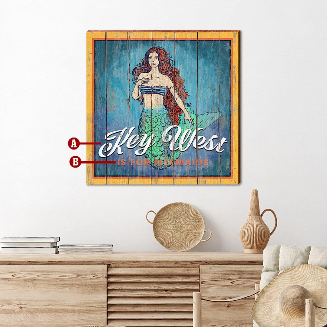 Customizable Coastal Mermaid Wooden Sign Wall Art Print on Real Wood ...
