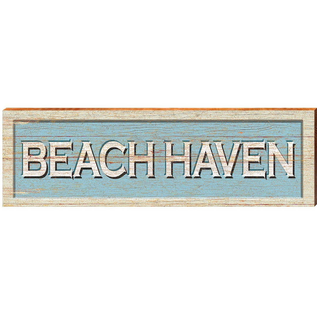 Beach Haven Coastal Blue Sign | Wall Art Print on Real Wood - Etsy UK