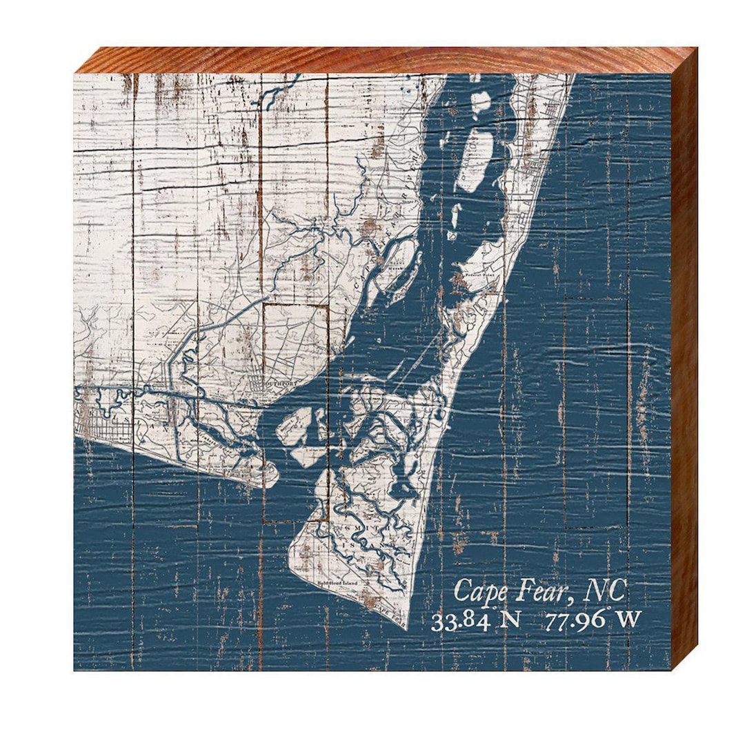 Cape Fear NC Navy & White Shabby Map - Etsy