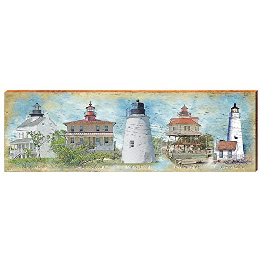 Chesapeake Bay Lighthouses Wooden Sign Wall Art Print on Real Wood ...