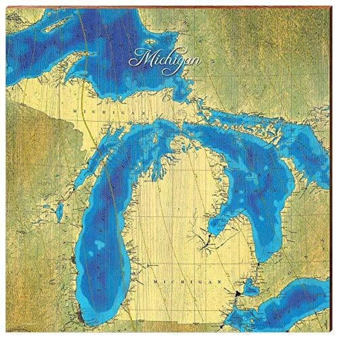 Michigan Color Map Home Decor Art Print on Real Wood 18x18 Title: 18 X ...