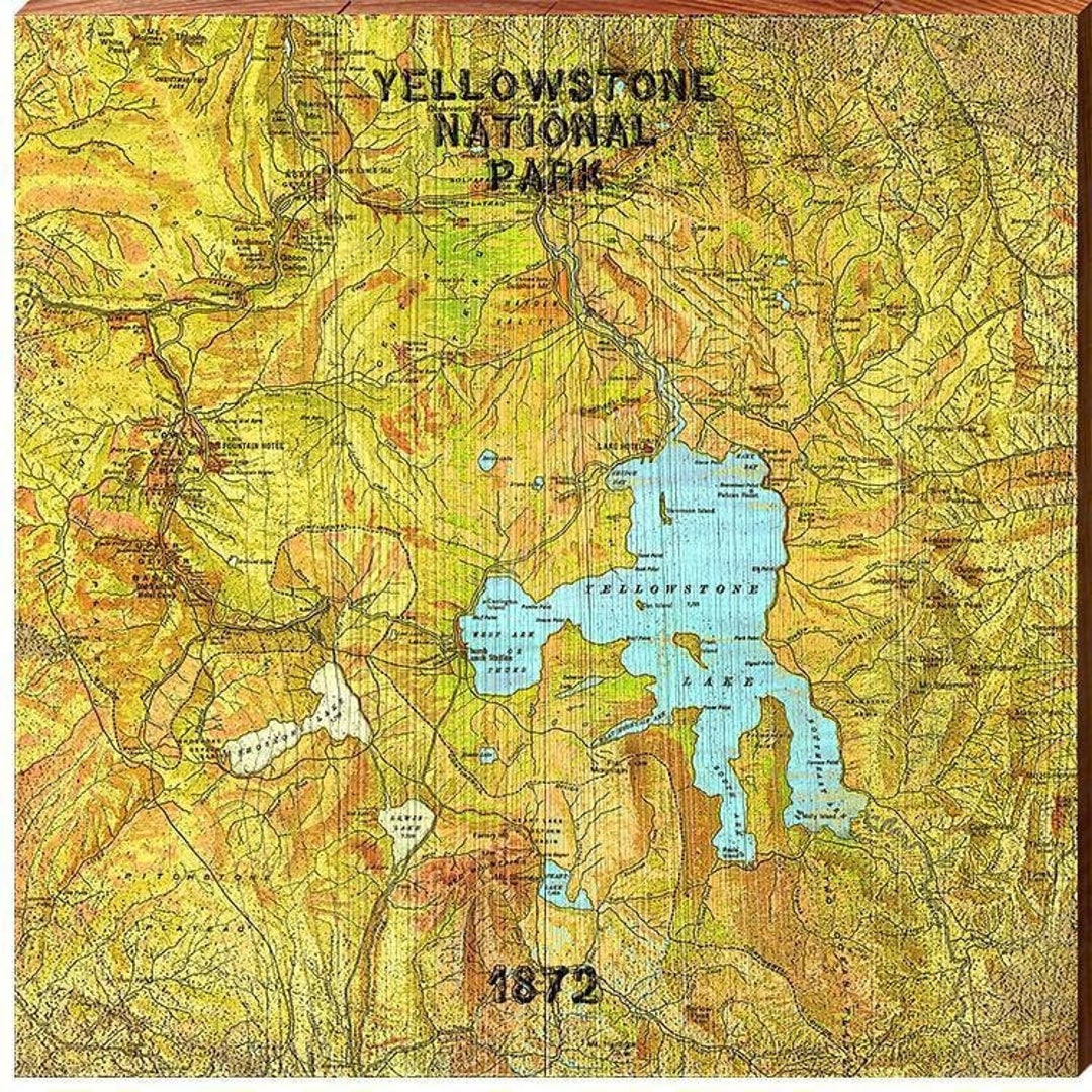 Yellowstone National Park Map Home Decor Art Print on Real Wood - Etsy