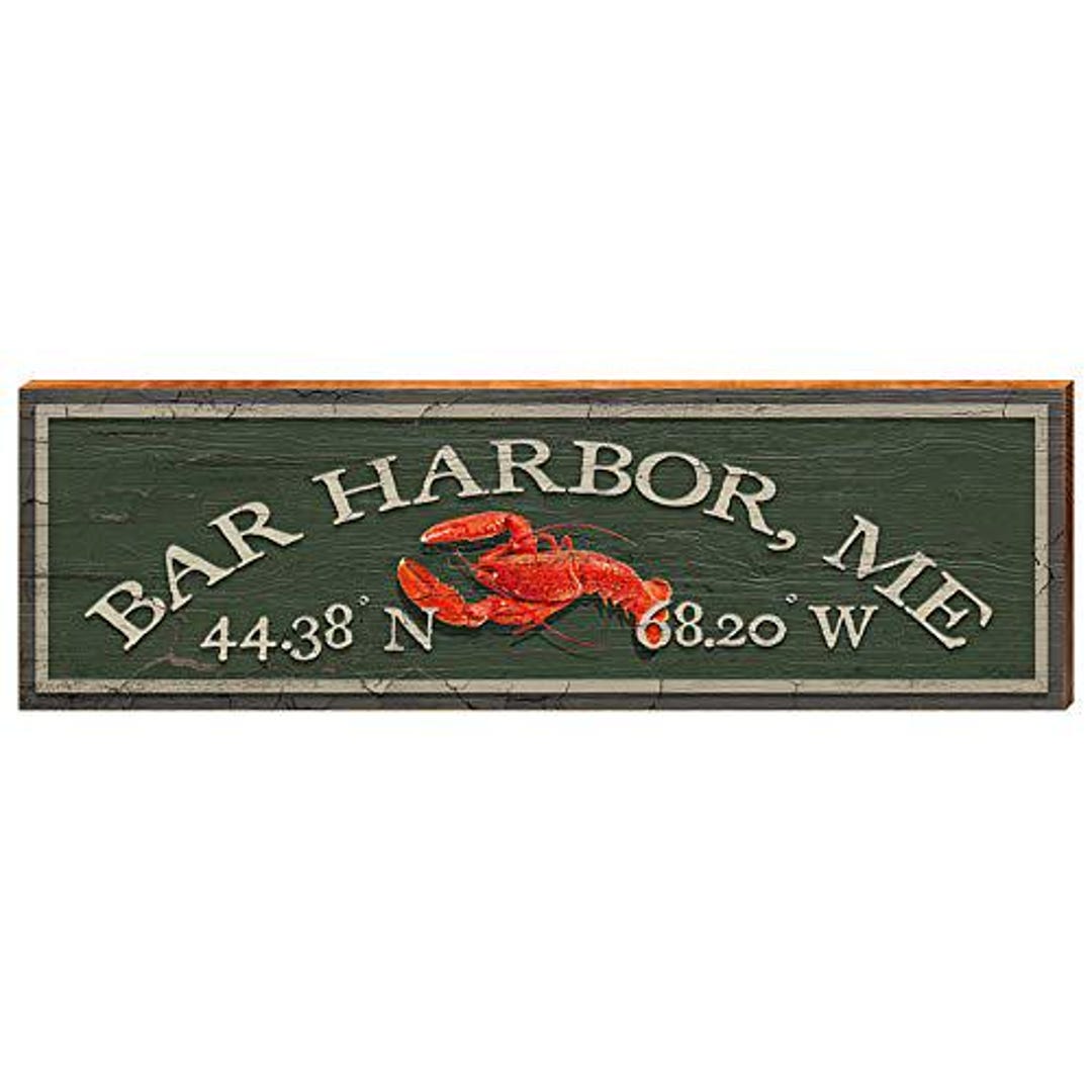 Bar Harbor, Maine Lobster Wooden Latitude Longitude Sign | Wall Art ...