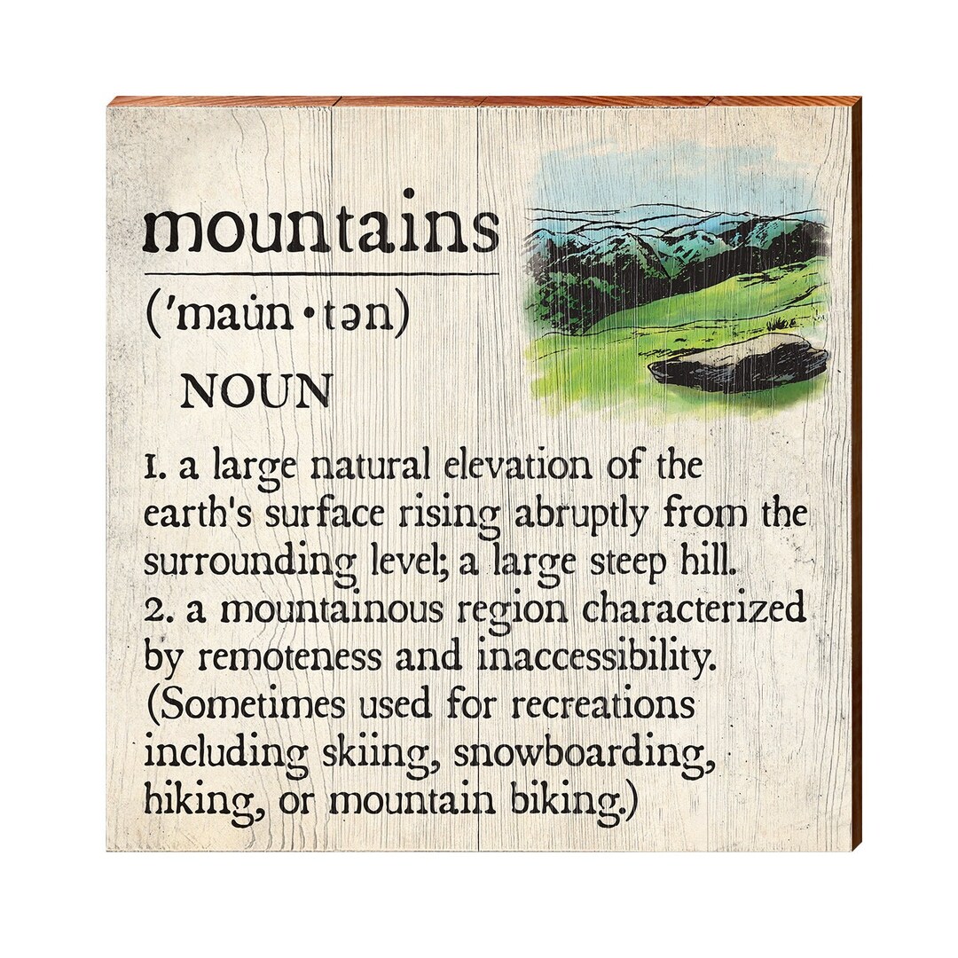 Mountains Definition Wooden Sign Wall Art Print on Real Wood - Etsy
