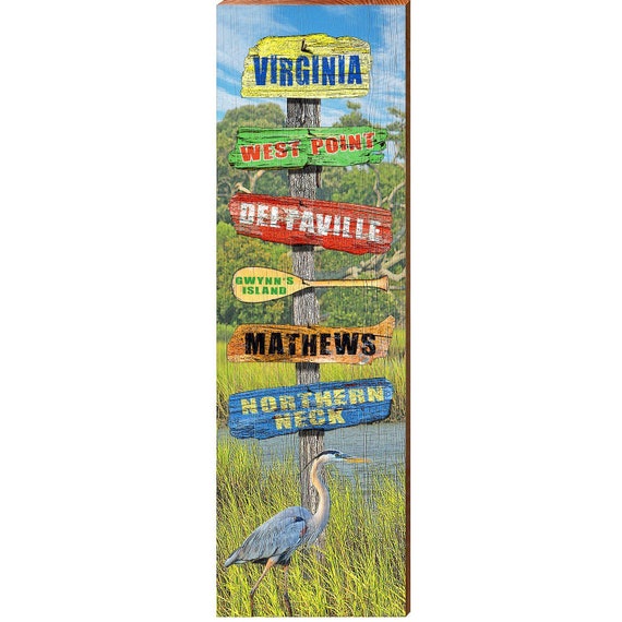 Virginia Marsh Directional Wooden Sign Wall Art Print on | Etsy