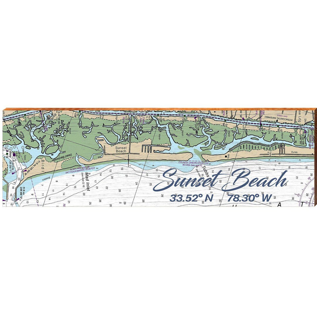 Sunset Beach NOAA Chart Map | Wall Art Print on Real Wood - Etsy