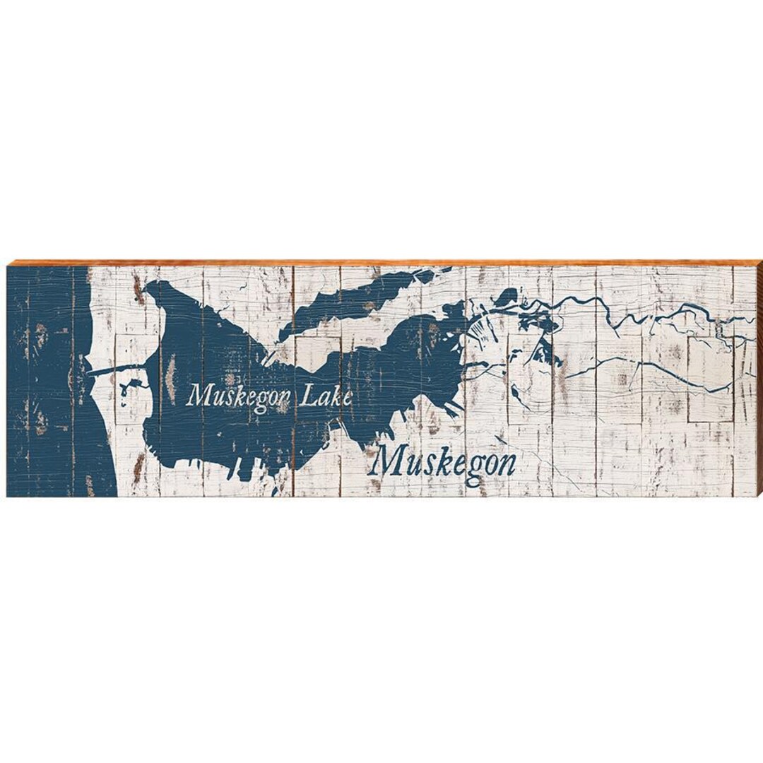 Muskegon, Michigan Navy & White Shabby Map | Wall Art Print on Real ...