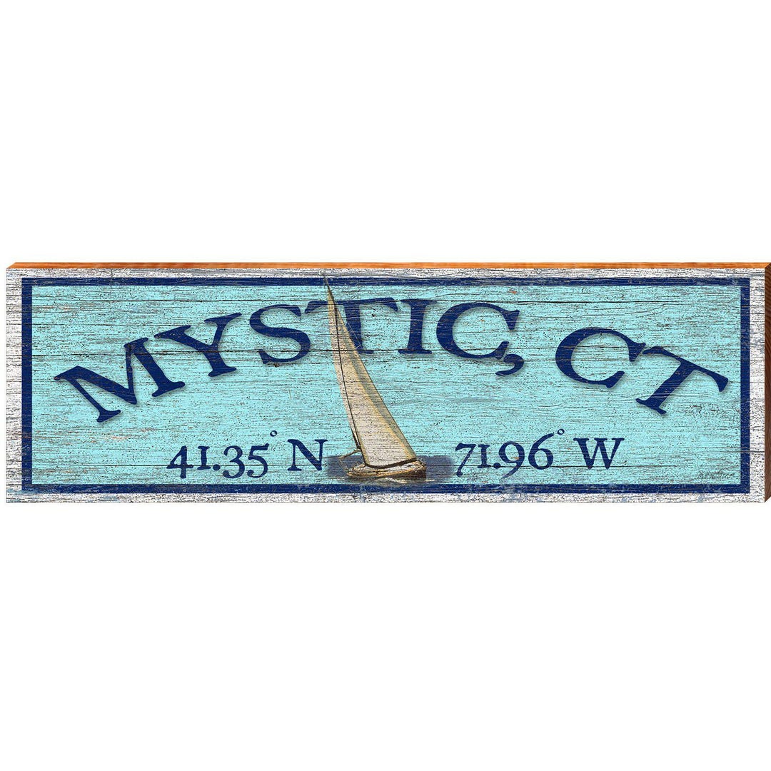 Mystic, Connecticut Sailboat Wooden Sign | Wall Art Print on Real Wood ...