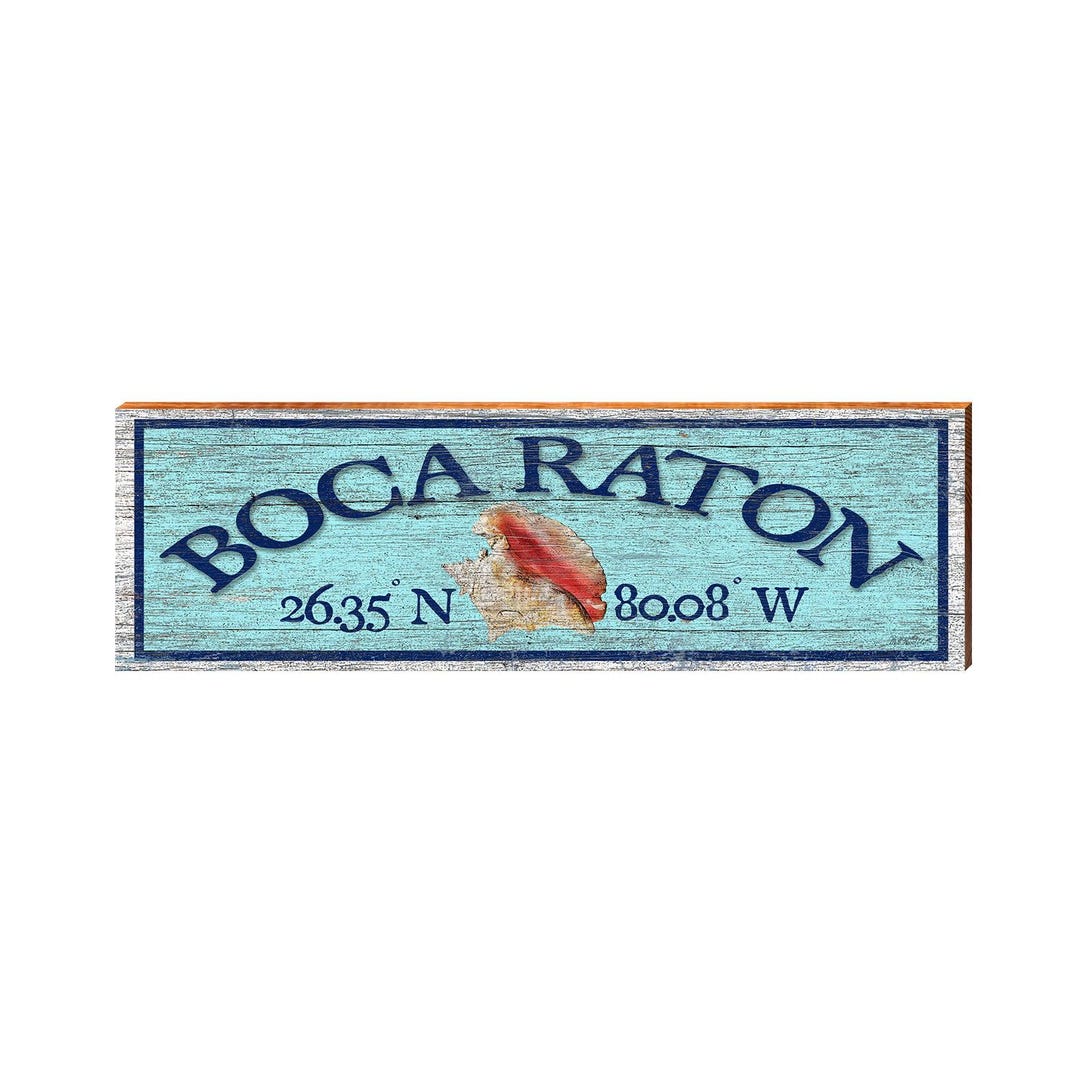 Boca Raton Conch Shell Latitude Longitude Sign Wall Art Print on Real ...