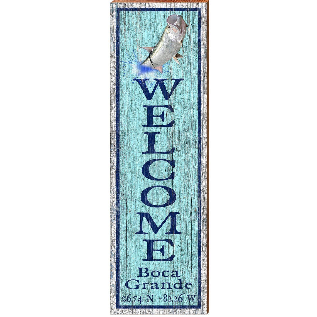 Welcome Boca Grande Fish Blue Latitude Longitude Vertical | Wall Art ...