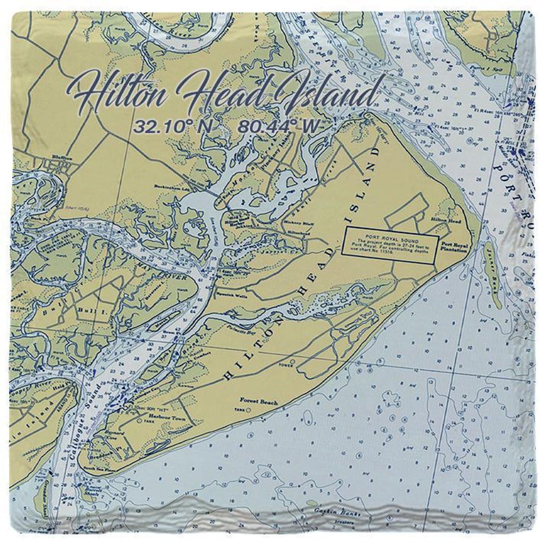 Hilton Head Island NOAA Chart Map Coaster Set - Etsy