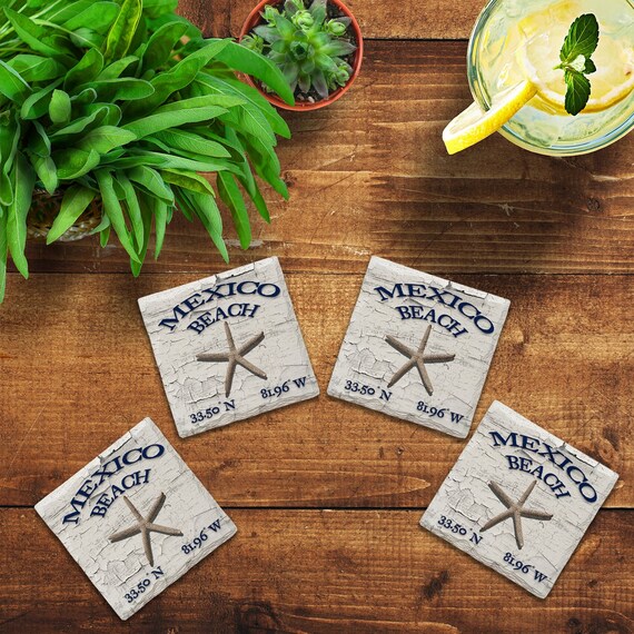 Customizable Coastal Latitude Longitude Drink Coasters Etsy UK