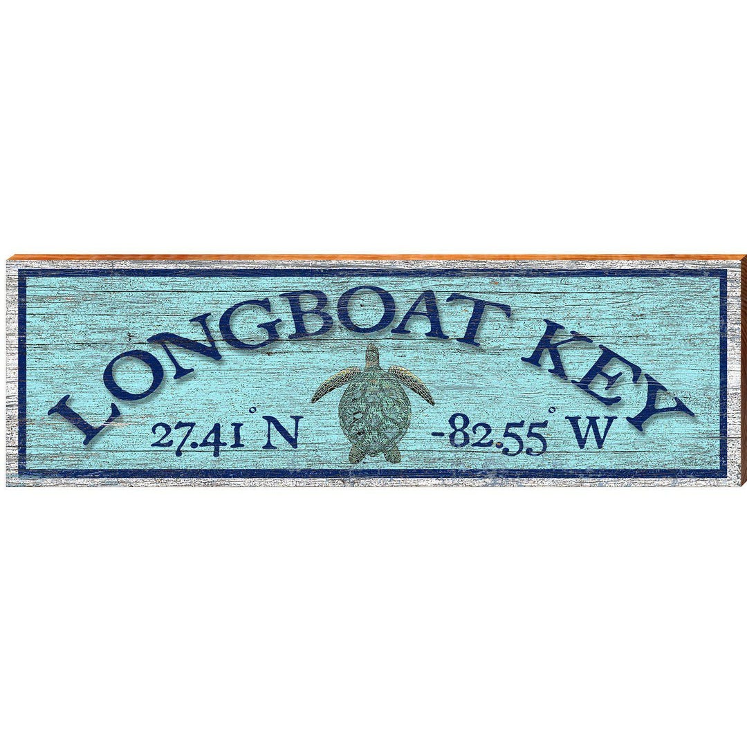 Longboat Key Sea Turtle Blue Latitude Longitude Wall Art Print on Real ...