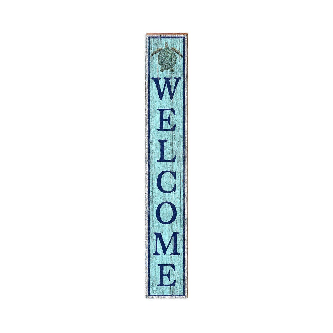 Welcome Sea Turtle Blue | Wall Art Print on Real Wood - Etsy