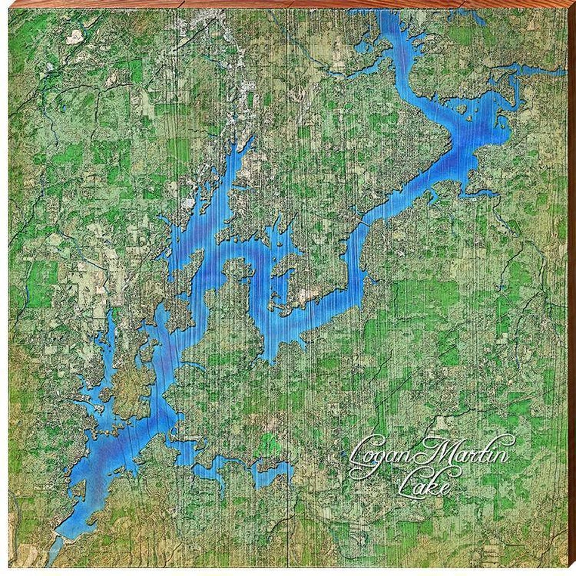 Logan Martin Lake Alabama Map Wooden Wall Art Print on Real | Etsy