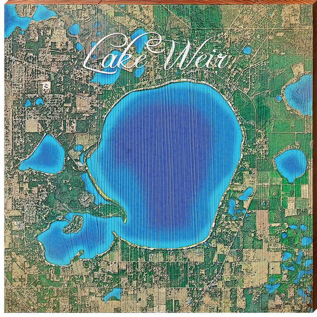 Lake Weir, Florida Satellite Map Wall Art | Wall Art Print on Real Wood ...