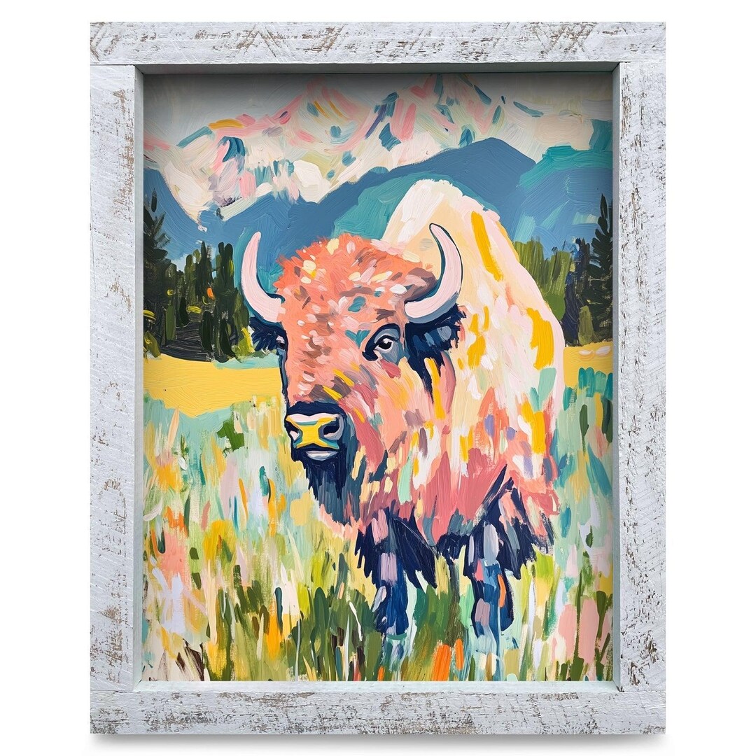 Colorful Buffalo | Real Wood Framed Wall Art Print - Etsy