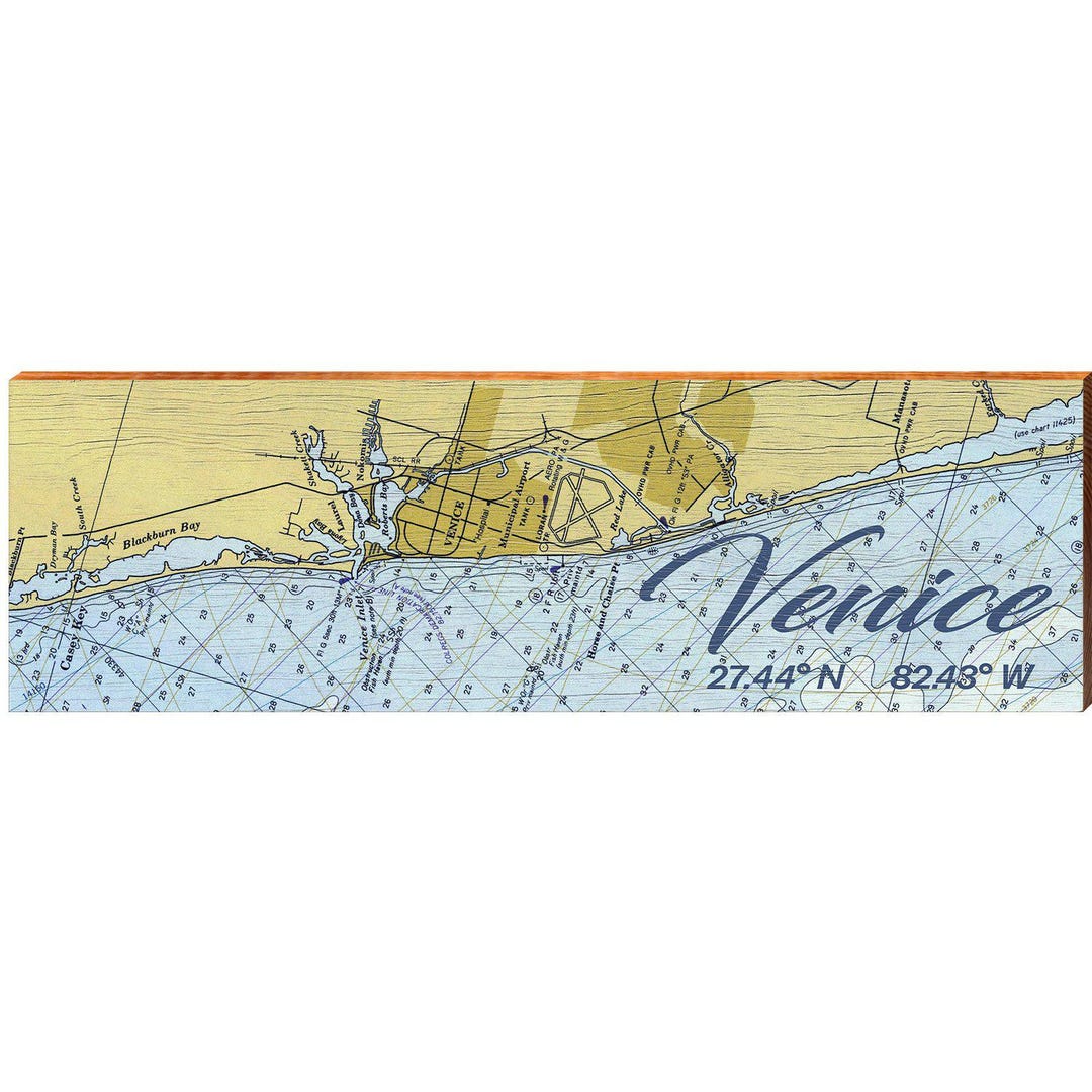 Letrero de madera con mapa de latitud y longitud de Venice, Florida ...