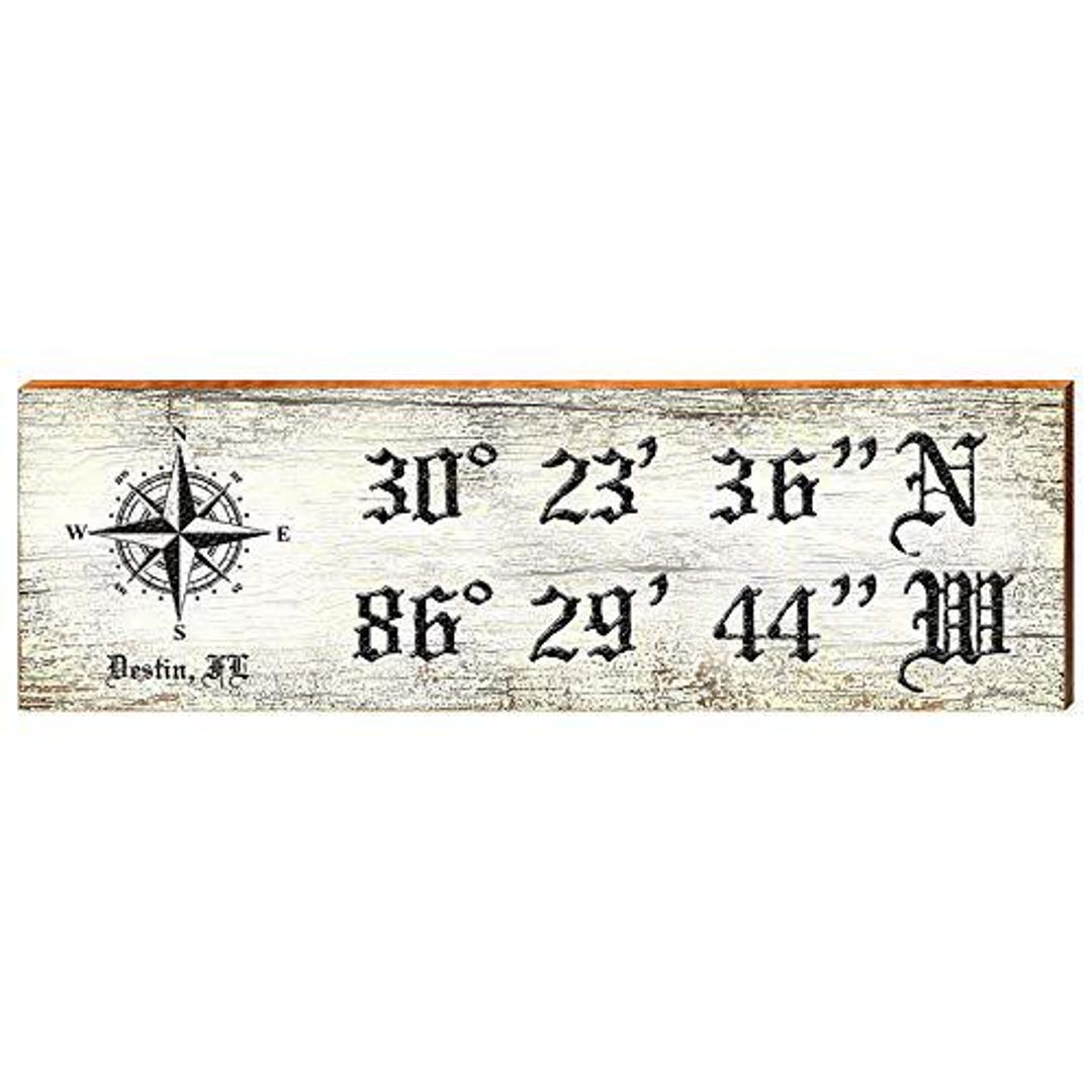 Destin Florida Latitude Longitude Sign Home Decor Art Print on Real ...