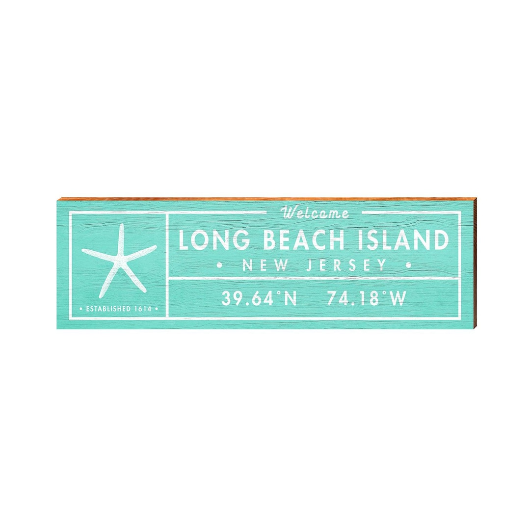 Long Beach Island, New Jersey Starfish Coordinates Wooden Sign | Wall ...