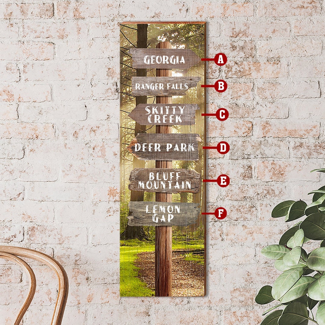 Personalized Hiking Wood Directional Sign Wall Art Print on Real Wood ...