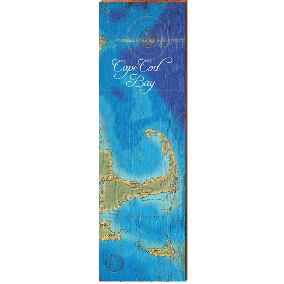 Letrero de madera con el mapa de la bahía de Cape Cod, Massachusetts ...